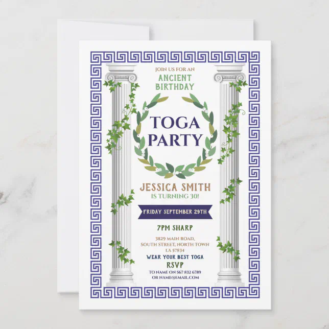 Toga Party Birthday Ivy Scroll Ancient Roman Photo Invitation | Zazzle