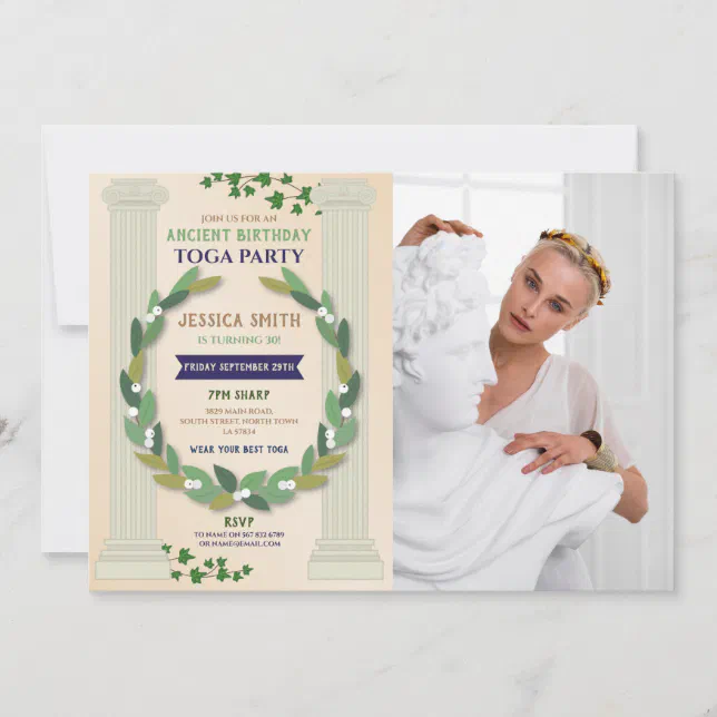 Toga Party Birthday Ivy Scroll Ancient Roman Photo Invitation | Zazzle