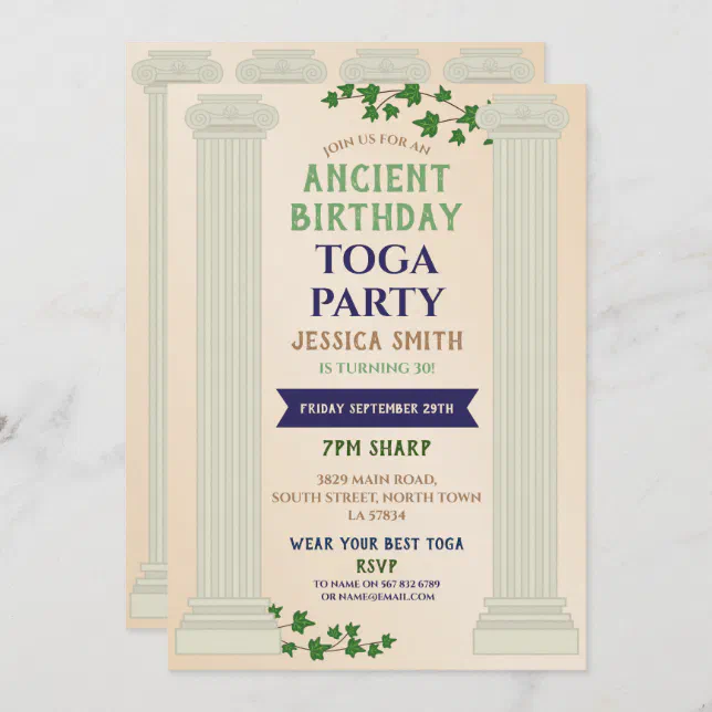 Toga Party Birthday Roman Ivy Scroll Ancient Invitation | Zazzle