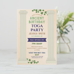 Toga Party Birthday Roman Ivy Scroll Ancient Invitation | Zazzle