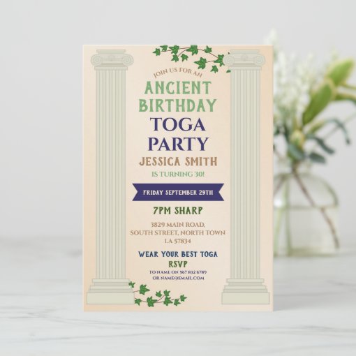 Toga Party Birthday Roman Ivy Scroll Ancient Invitation | Zazzle