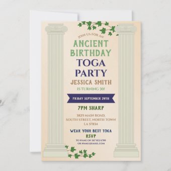 Toga Party Birthday Roman Ivy Scroll Ancient Invitation | Zazzle