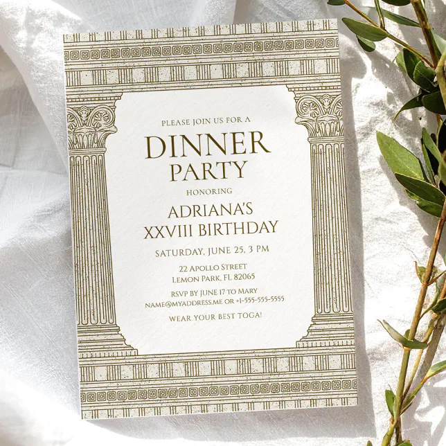 Toga Party with Elegant Brown Roman Columns Theme Invitation | Zazzle