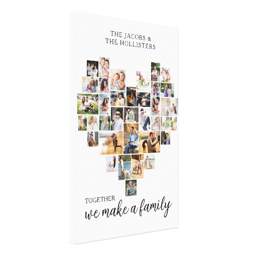 Together Family Heart Shaped 36 Photo Collage Canvas Print | Zazzle