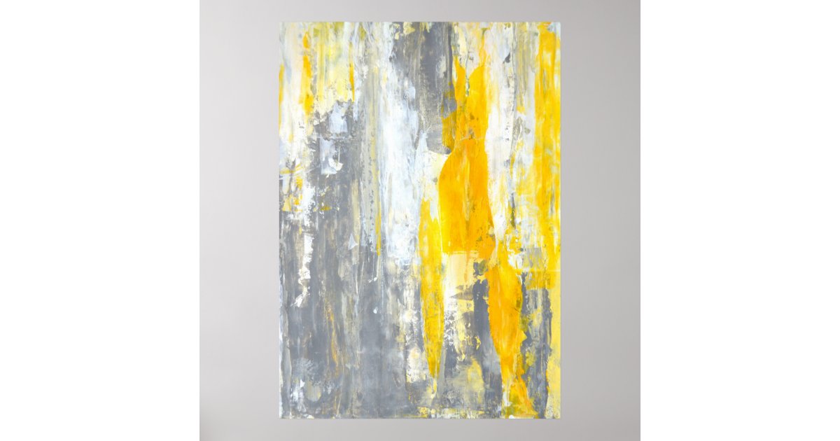 'Together' Gray and Yellow Abstract Art Poster | Zazzle