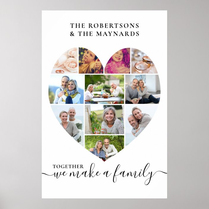 Together Personalized Love Heart 11 Photo Collage Poster | Zazzle