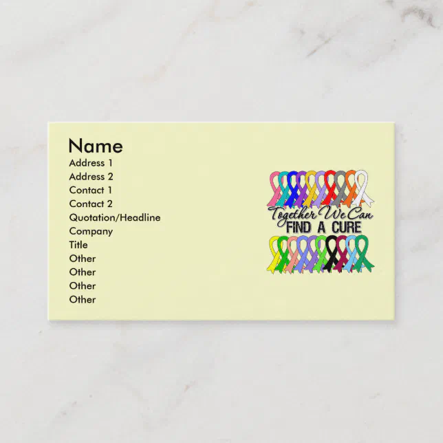 Together We Can Find A Cure CANCER RIBBONS Business Card | Zazzle