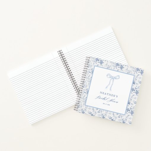 Toile Blue Bow Bridal Shower Guestbook Notebook | Zazzle