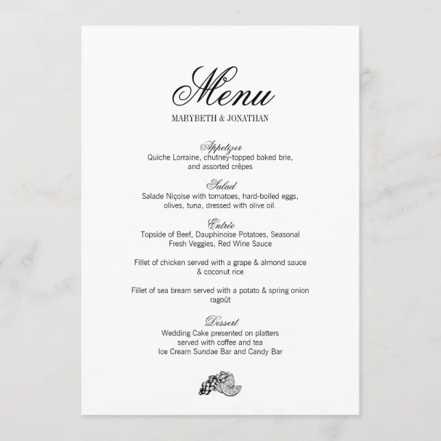 Toile & Calligraphy Wedding Menu Card | Zazzle