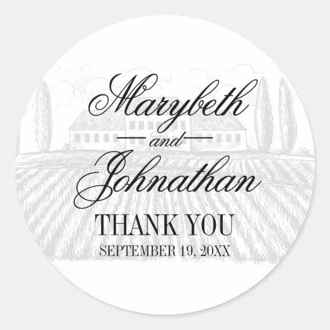 Toile And Calligraphy Wedding Thank You Sticker Zazzle