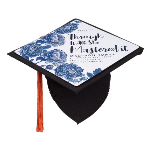 Toile De Jouy Bue Peony She Mastered It Graduation Graduation Cap ...