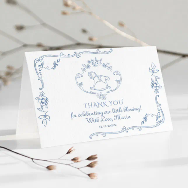 Toile Elegant frame rocking horse Thank you Card | Zazzle