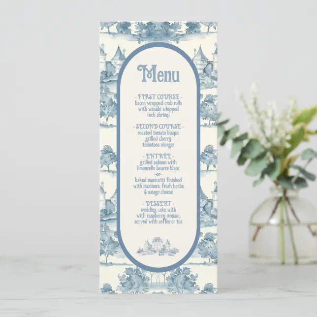 Toile Floral chateau Wedding Menu | Zazzle