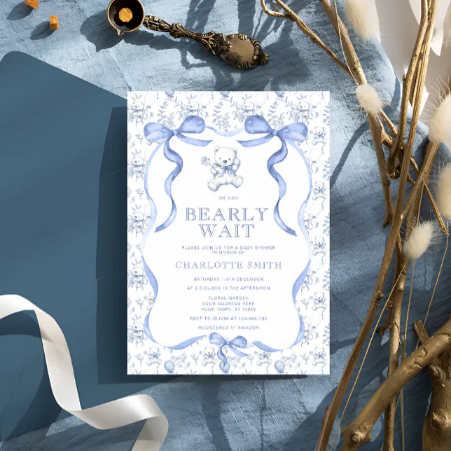 Toile Teddy Bear Baby Shower Invitation | Zazzle