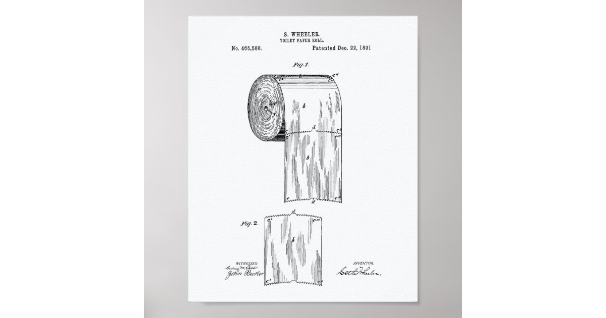 Toilet Paper Roll 1891 Patent Art - White Paper Poster | Zazzle