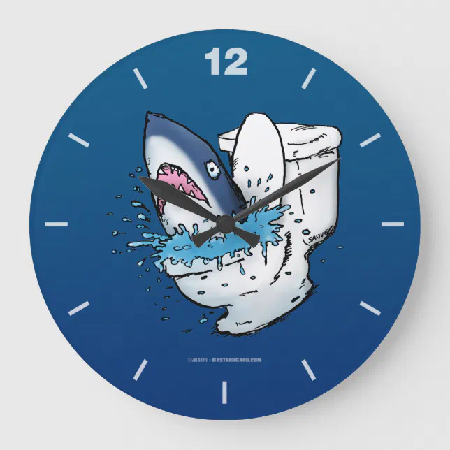 Toilet Shark Funny Blue Cartoon Large Clock | Zazzle