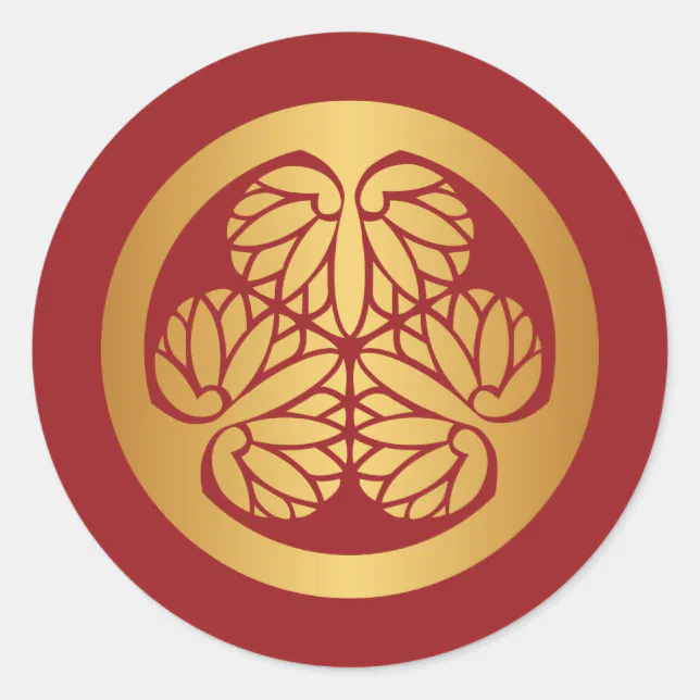 Tokugawa Aoi Mon Japanese Family Crest Gold on Red Classic Round ...