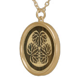 Tokugawa Aoi Mon Japanese Family Crest Wood Veneer Gold Plated Necklace ...