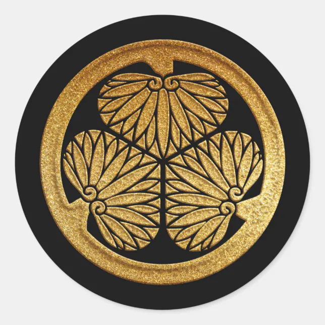Tokugawa Kamon Mitsuba Aoi in Gold Classic Round Sticker | Zazzle