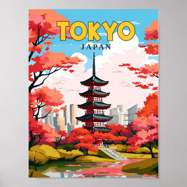 Tokyo Japan vintage travel illustration Poster | Zazzle