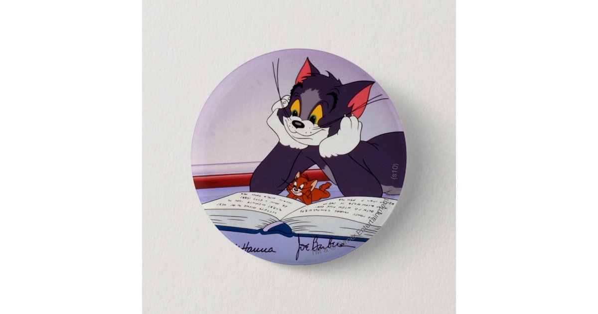 Tom And Jerry Reading Book Autographed Pinback Button | Zazzle