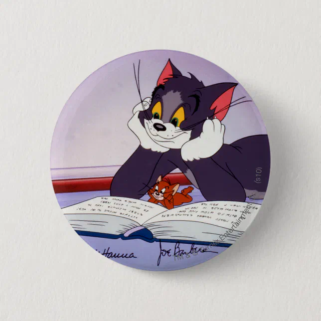 Tom And Jerry Reading Book Autographed Pinback Button | Zazzle