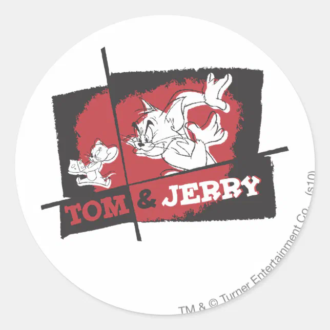 Tom and Jerry Red and Black Classic Round Sticker | Zazzle
