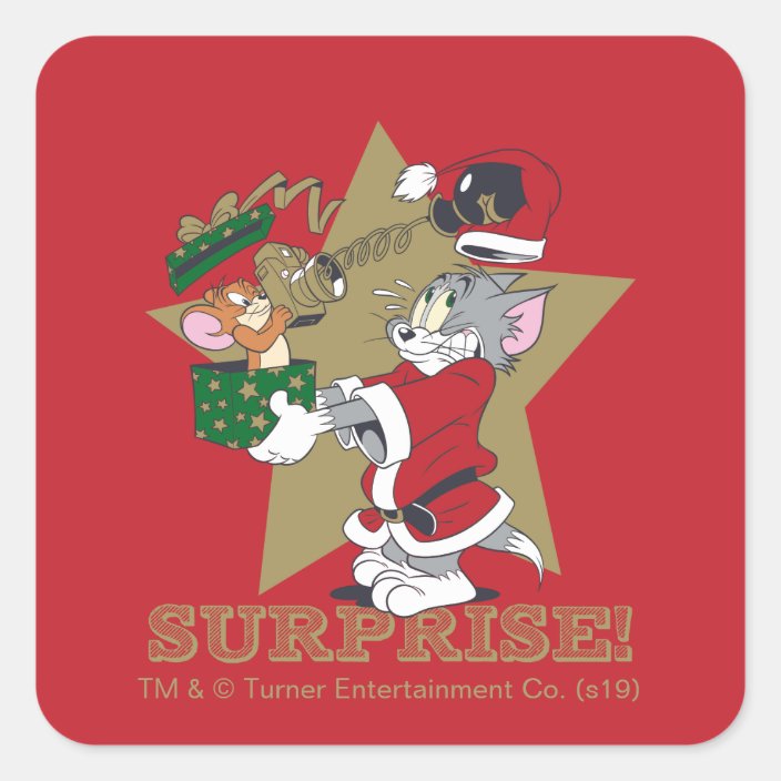 Tom and Jerry Surprise Gift Square Sticker | Zazzle.com