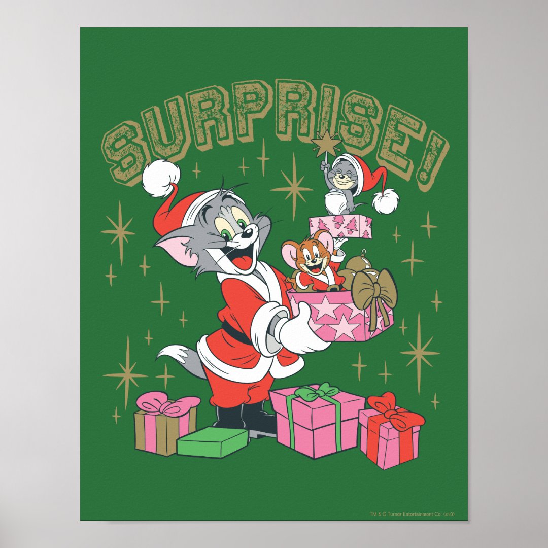 Tom, Jerry, and Nibbles Holiday Surprise Poster | Zazzle