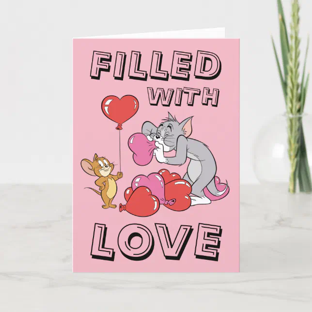 Tom & Jerry Inflate Valentine Heart Balloons Holiday Card | Zazzle