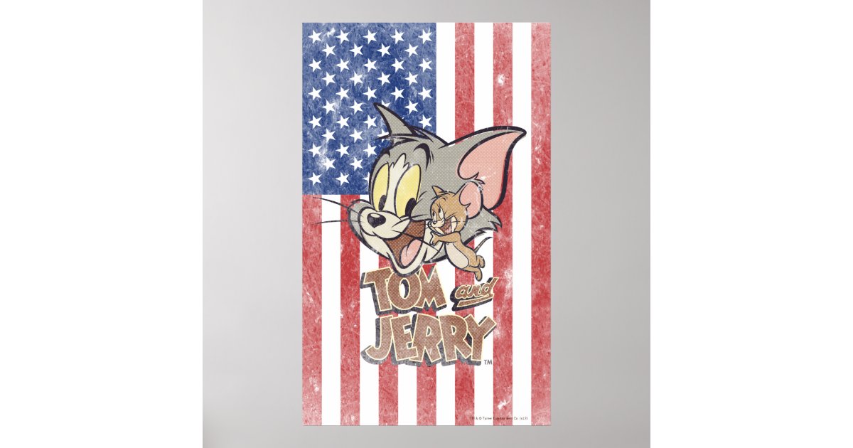 Tom & Jerry With US Flag Poster | Zazzle