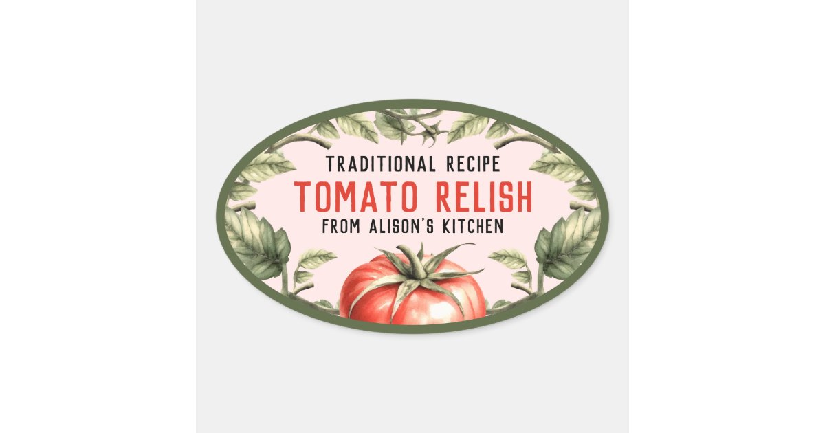 Tomato Relish vintage style illustration Oval Sticker | Zazzle