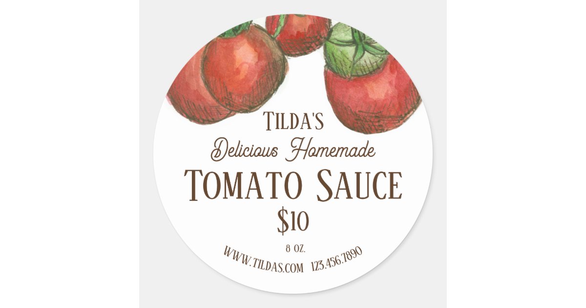 Tomato Sauce Homemade Product Label Sticker | Zazzle