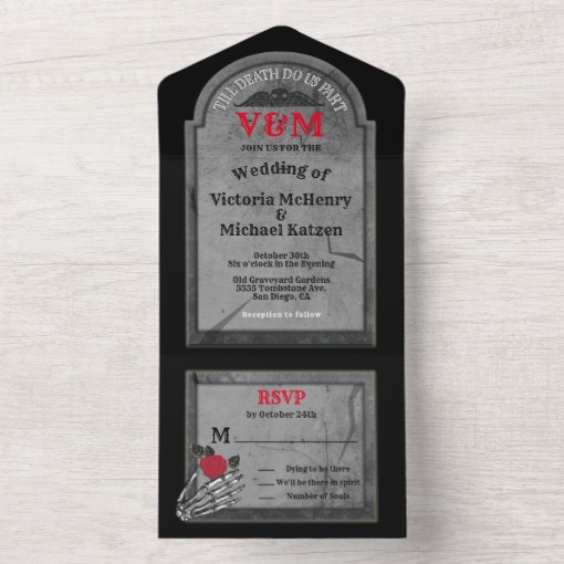Tombstone Gothic Halloween Wedding All In One Invitation | Zazzle