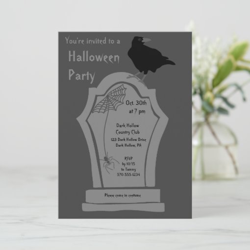Tombstone Headstone Graphic Custom Halloween Party Invitation | Zazzle