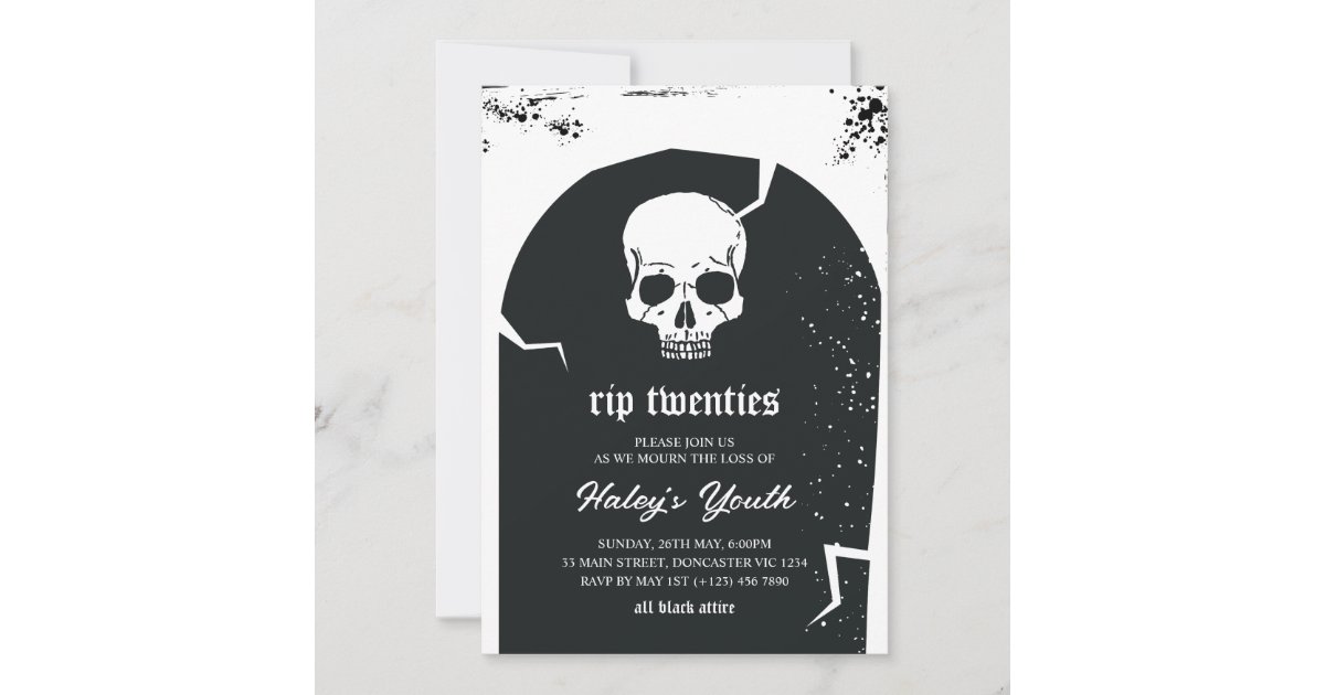 Tombstone & Skull RIP Twenties 20s 30th Birthday Invitation | Zazzle