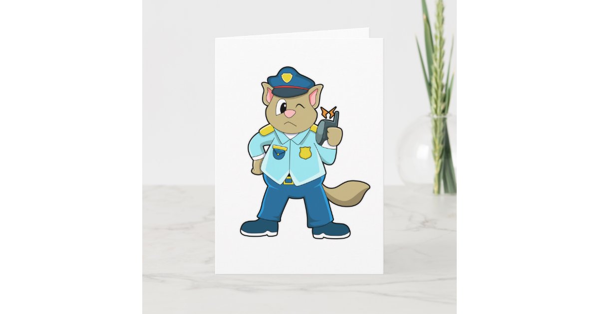 Tomcat as Police officer with Uniform & Microphone Card | Zazzle