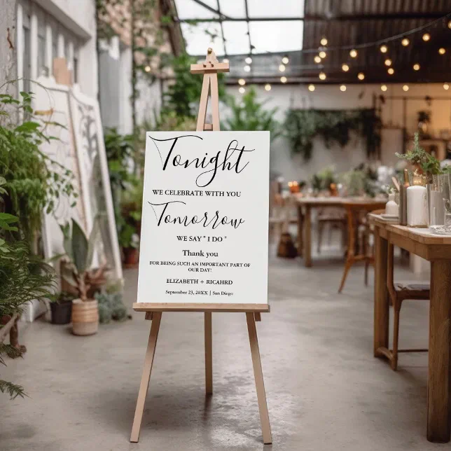 Tonight we celebrate wedding rehearsal dinner sign | Zazzle