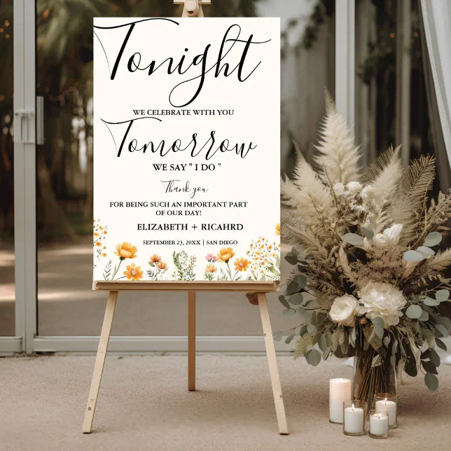 Tonight we celebrate wedding rehearsal dinner sign | Zazzle