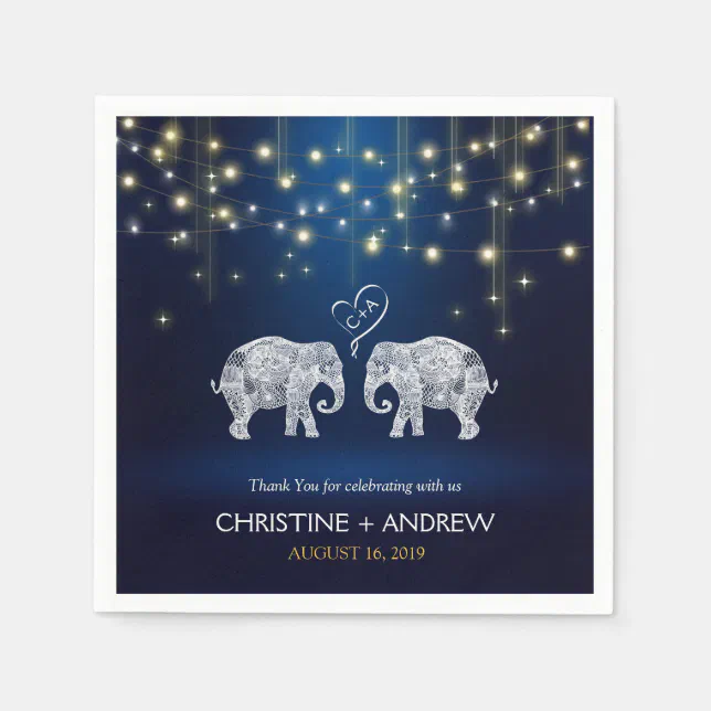 TONS OF LOVE / Elephant String Lights Custom Blue Napkins | Zazzle