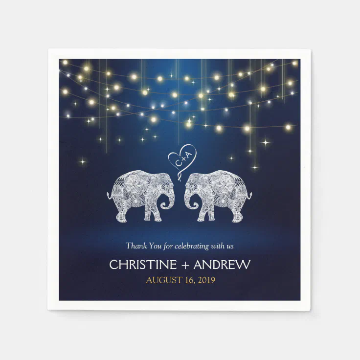 TONS OF LOVE / Elephant String Lights Custom Blue Napkins | Zazzle