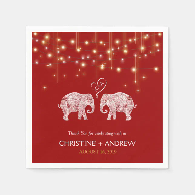 TONS OF LOVE / Elephant String Lights Custom Napkins | Zazzle
