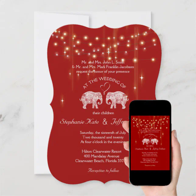 TONS OF LOVE/Elephant String Lights Wedding Invite | Zazzle