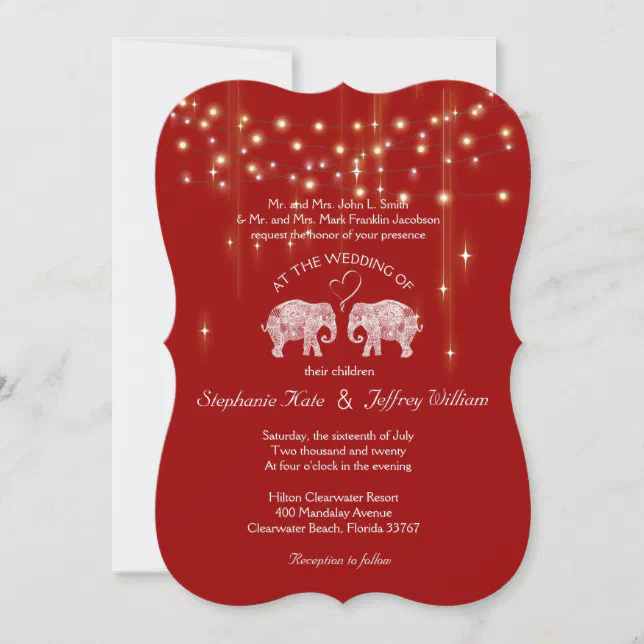 TONS OF LOVE/Elephant String Lights Wedding Invite | Zazzle