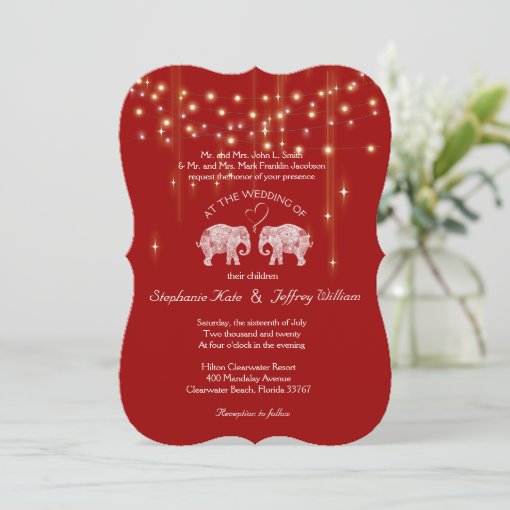 TONS OF LOVE/Elephant String Lights Wedding Invite | Zazzle