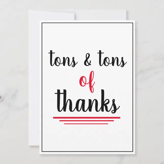 Tons of Thanks Employee Appreciation Red Black Thank You Card | Zazzle