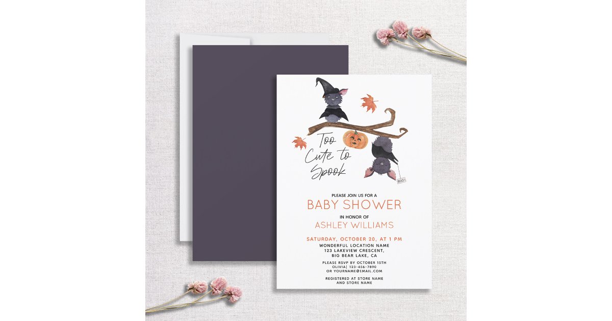Too Cute to Spook Watercolor Bats Baby Shower Invitation | Zazzle