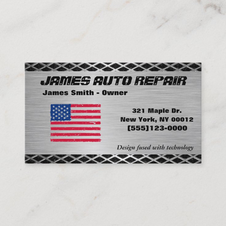 Tool American Flag Metal Design Car Auto Repair Business Card | Zazzle