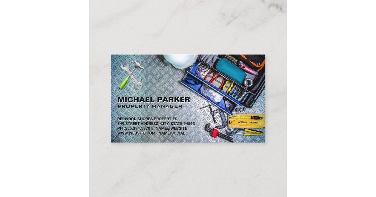 Tool Box | Steel Metallic Table Business Card | Zazzle