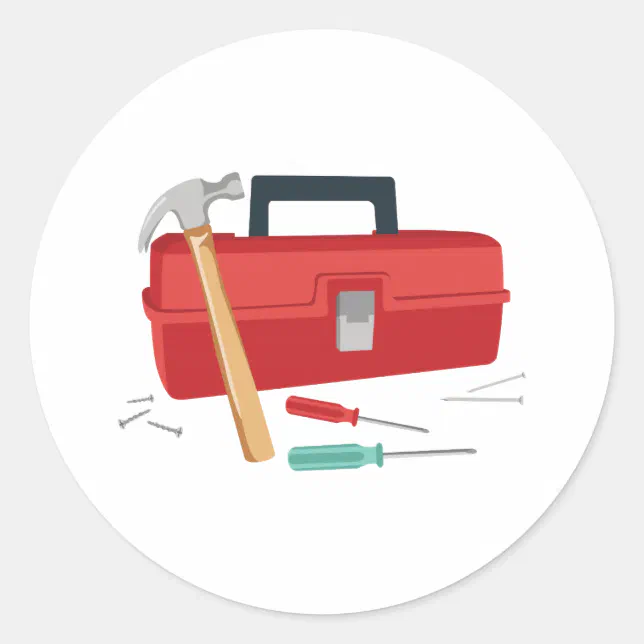 Toolbox And Tools Classic Round Sticker | Zazzle
